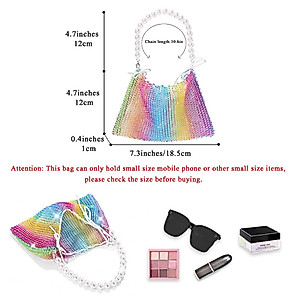 Yokawe Mini Rhinestone Purses for Women Evening Handbags Sparkly Mesh Cell Phone Wallet for Vacation Club Party Wedding (Rainbow)