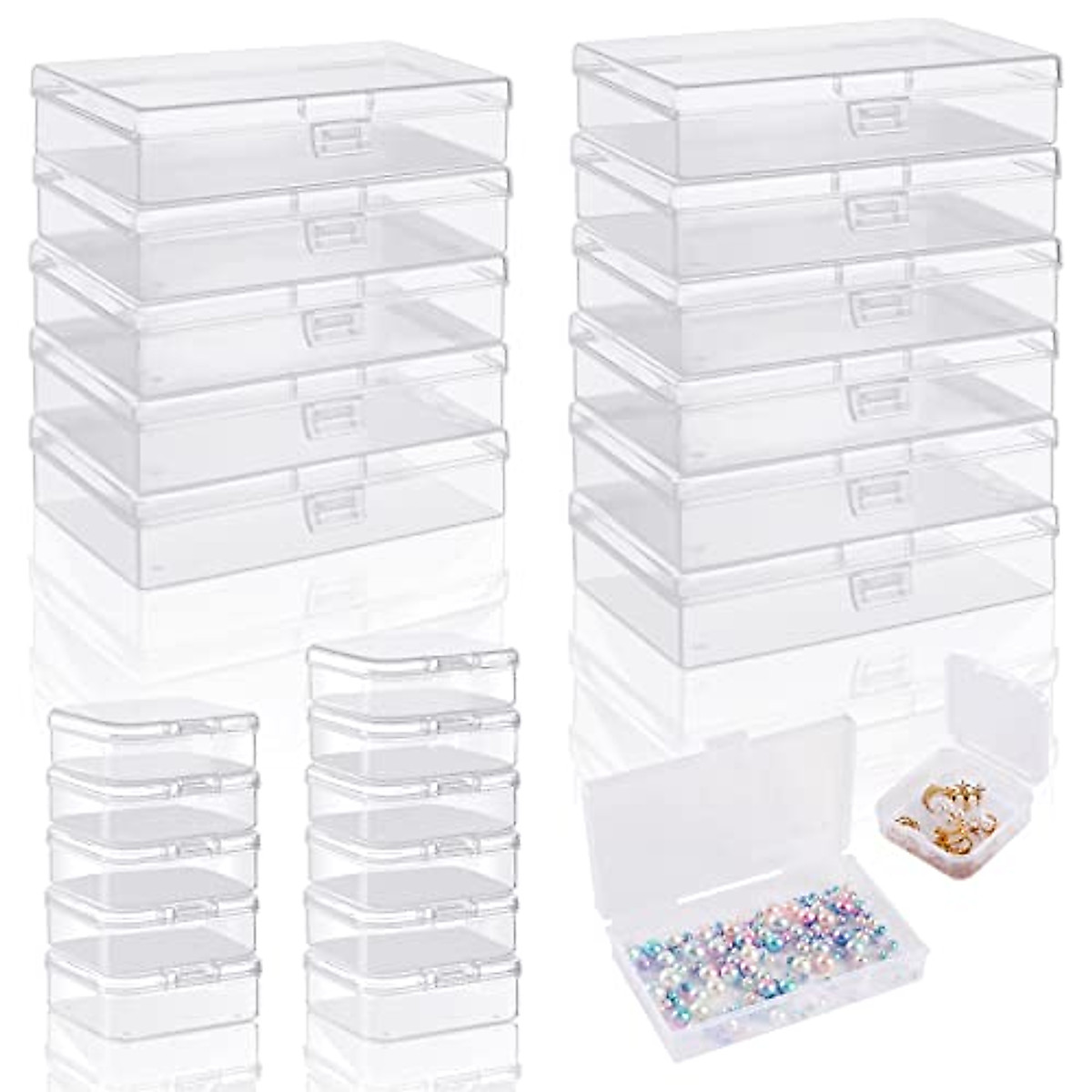24 Pcs Mixed Sizes Clear Plastic Storage Containers, Small Rectangular Storage Organizer with Lid,Beads Storage Box for Storage Beads, Crafts, Jewelry, Clay, Crayons, Pins,Sewing, Cards (2 Sizes)