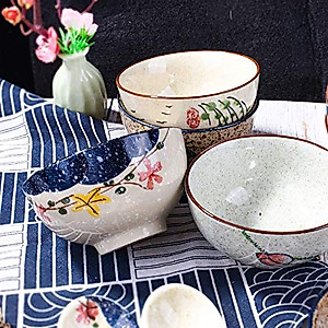 Whitenesser Japanese Retro Style Rice Bowl set of 4 Porcelain Small Bowl Set for Cereal Soup Dessert Snack