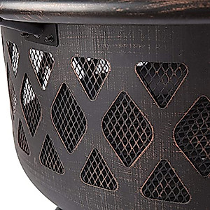 LEAYAN Garden Fire Pit Grill Bowl Grill Barbecue Rack Small Fire Pit,Outdoor Fire Pit with BBQ Grill Shelf Fire Bowl with Spark Protection Mesh Extra Includes Poker and Cover Garden Patio Heater