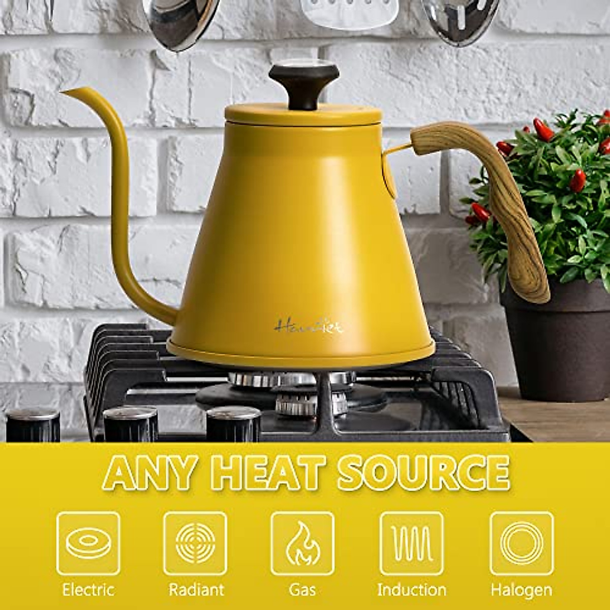 Gooseneck Kettle, Harriet 37oz Pour Over Kettle Stove Top, Stainless Steel Coffee kettle with Thermometer, Tea Kettle with 3-Layer Base, Anti-Hot Handle, for Drip Coffee & Tea