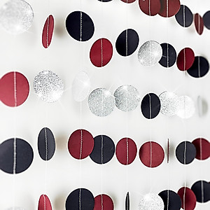 Graduation Decorations Maroon Black 2024/Maroon Black Birthday Party Decorations Bridal Shower Wedding/Burgundy Black Graduation Party Decorations/Burgundy Black Circle Paper Garlands 2pcs