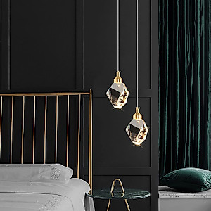 Sxtiger Modern Crystal Pendant Light, 3-Color LED Crystal Pendant Light, Adjustable Height Gold Ceiling Hanging Pendant Lamp, for Kitchen Island Bedroom Dining Room (Gold)