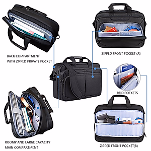 KROSER Laptop Bag Expandable Lightweight Briefcase for 17.3" Laptop Premium Business Work Bag Water-Repellent Messenger Bag with RFID Pockets for Travel/Women/Men-Black