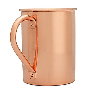 Copper Mules Moscow Mule PURE Copper Mug Handcrafted of 100% Pure THICK Copper - Straight Smooth Finish - RAW Copper Interior - Authentic and Strong Riveted Handle - Holds 16 ounces