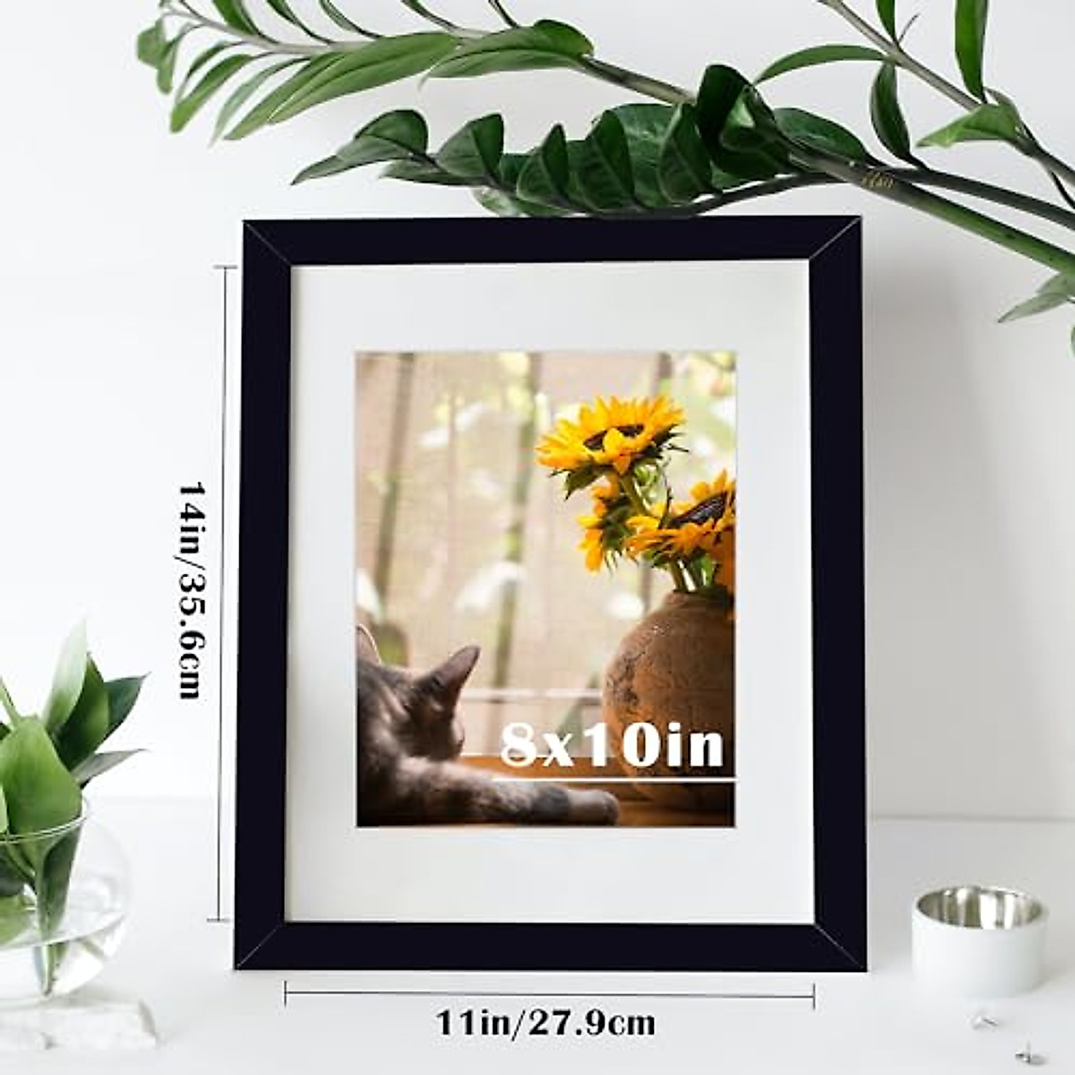 DUENPY 11x14 Picture Frame 8 Pack, Photo Frame for Wall Gallery Decor, Display Pictures 8 x 10 with Mat or 11 x 14 Without Mat, Black.