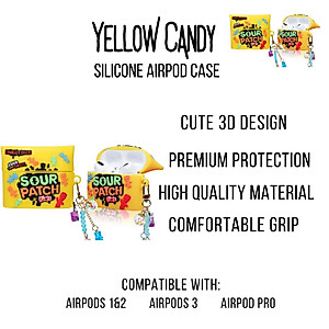 Sweet Body Yellow Candy AirPod Case 3D Cartoon Funny Kawaii, Shockproof Protective Soft Silicone Case Skin Designed with Trendy Candy Keychain for AirPods 1&2, AirPods 3, and AirPods Pro (Airpod 3)
