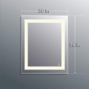 Homewerks 100160 30x36 inches LED Bathroom Mirror Wall Mounted Frameless Anti-Fog Dimmable Light 1600 Lumen Ultra Bright White 5000 Kelvin, Single Color