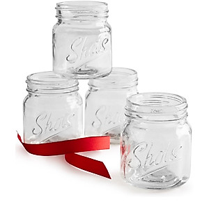 Circleware Mini Mason Jar Heavy Base Shot Glasses Set of 6 Fun Party Home Entertainment Dining Beverage Drinking Glassware Tumbler Whiskey Coffee Espresso Liquor Bar Jello Cups, Script, 4.9 oz