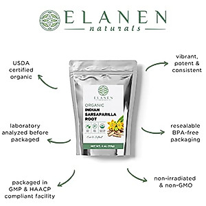 Organic Sarsaparilla Root 4 oz. (113g), USDA Certified Organic Indian Sarsaparilla Root Tea, Hemidesmus Indicus Sasparilla, Sarsparilla Root Organic, Zarzaparrilla, Cut & Sifted