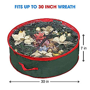 Primode Wreath Storage Bag 30" | Garland Wreaths Container with Clear Window for Easy Holiday Storage | Durable 600D Oxford Material (Green)