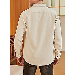 JMIERR Mens Corduroy Casual Button Down Shirts Long Sleeve Jackets Slim Fit Jacket with Flap Pockets, US 43(L), A Apricot