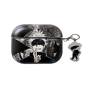 Anime Headphone Case Satoru Gojo TPU IMD Shock-Proof Earphone Case Cover with Keychain for Airpods Pro Black