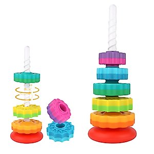 Spinning Stacking Toys, Rainbow Tower Stacker Interesting Rainbow Spinning Wheel Toy BPA Free Early Education Kids Brain Development Toys Family Games for 12 Months +, Develop Cognition Ability