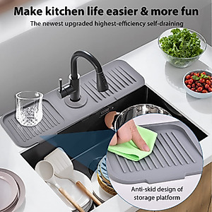 Kitchen Sink Splash Guard, Silicone Faucet Handle Drip Catcher Tray Fits the Faucet Tube within 2.5", Kitchen Sponge Holder Faucet Absorbent Sink Protectors Mat (17.7" x 5.5")