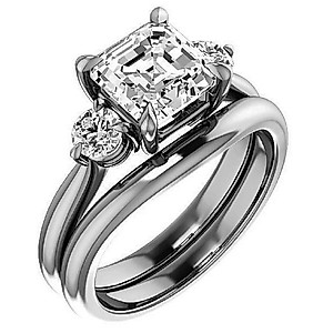 2 CT Asscher Cut Colorless Moissanite Engagement Ring Set Wedding Bridal Ring Set Solitaire 10k 14k 18k White Gold Sterling Vintage Silver Ring Promise Anniversary Antique Gift