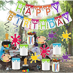 Art Party Decorations, Art Birthday Banner, Art Party Supplies Painting Party Hanging Swirls Decorations Painting Party Supplies