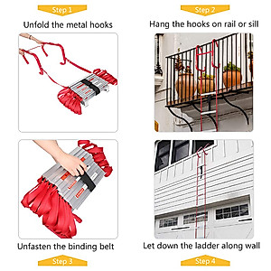 LUISLADDERS Fire Escape Ladder 3 Story with Anti-Skid Rungs Portable Emergency Escape Ladder, Easy to Deploy Store 25- Feet