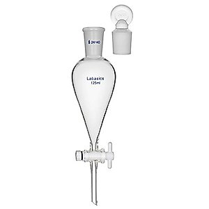 Labasics Borosilicate Glass 125ml Conical Separatory Funnel with PTFE Stopcock, 125mL