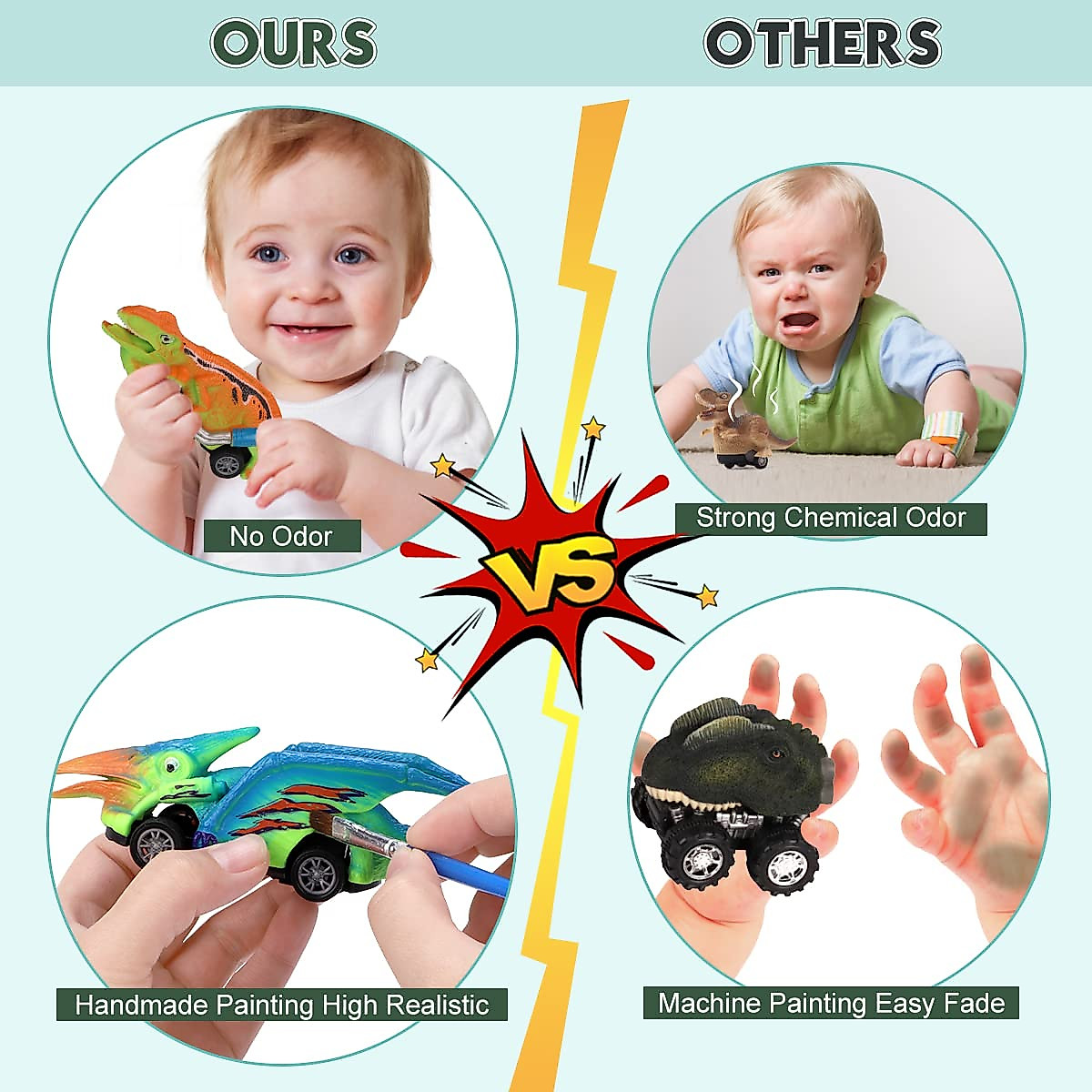 Qizebaby Kids Dinosaur Toys Pull Back Cars, 6PCS Dinosaur Toys for 2 3 4 5 Year Old Boys Girls, Boy Toys for 3-5 Years Old, Dinosaur Car Toy Set, Kids Christmas Birthday Gift