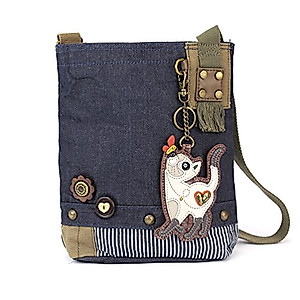 Chala Handbags Canvas Crossbody Messenger Bags with White Slim Cat Coin Purse Combo (Denim)