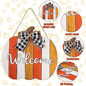 Fall Pumpkin Welcome Sign Thanksgiving Pumpkin Wood Hanging Sign Autumn Front Door Wood Signs for Fall Party Thanksgiving Harvest Home Decor