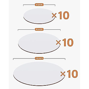 Kootek Cake Boards Round 30 Pack, Cake Decorating Kits Circle Cardboard Round Base 6, 8 and 10 inch, Cake Plate 10 of Each Size