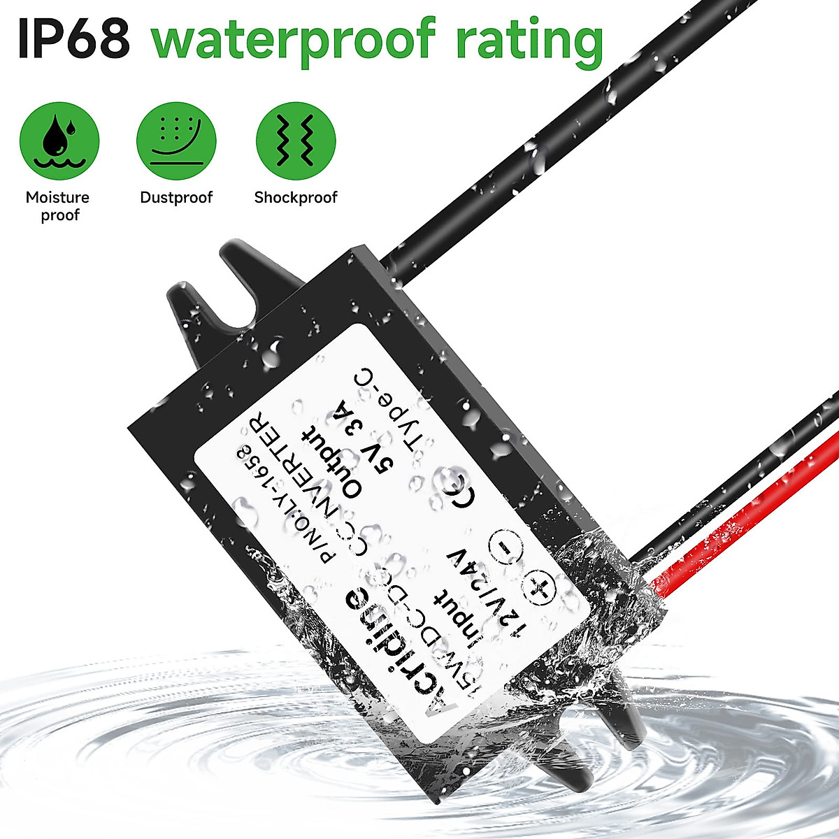2-Pack DC 12V/24V to 5V USB C Buck Converter 3A 15W Type-C Output Charging Module Waterproof Buck Power Adapter Compatible with Raspberry Pi 4, Mobile