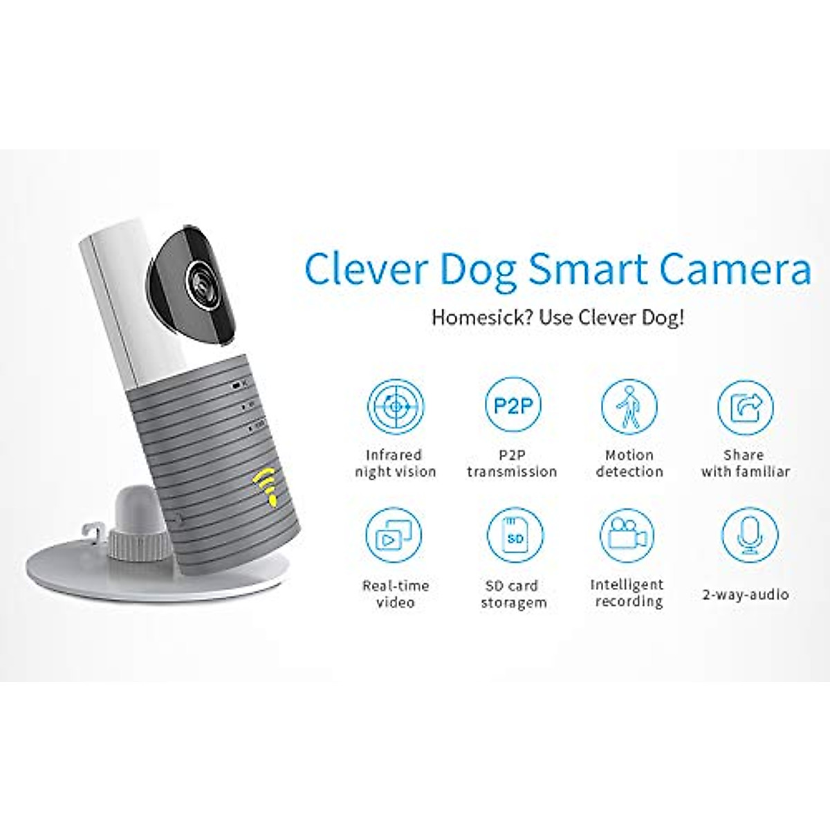 Clever Dog Camera Wifi, Small Pet Nanny Camera with Audio and Video, Cell Phone App, Wide Angle, Motion Sensor, Night Vision, Indoor, Cheap Camera for Home Security, Puppy, Baby Monitor