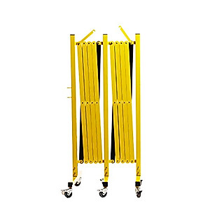 Trafford Industrial Expandable Metal Barricade, 16 Feet, Yellow and Black, Mobile Safety Barrier Gate, Retractable Traffic Fence
