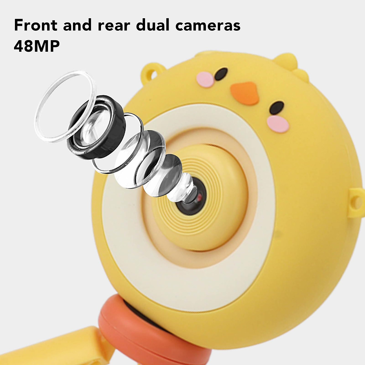 Fdit Kids Camera Abs Silicone Girls Artificial Swag Kids Video Camera with Stand for 3‑12 Years Old (Yellow)