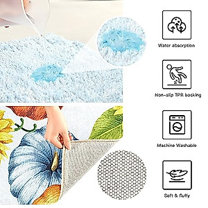 Pumpkins Sunflowers Bathroom Rug Mat Soft Absorbent Bathroom Rugs Mats Washable Bath Mats Rugs Non Slip Bath Mat Runner Rug for Bathroom Tub Bath, Rectangle Shower Rug