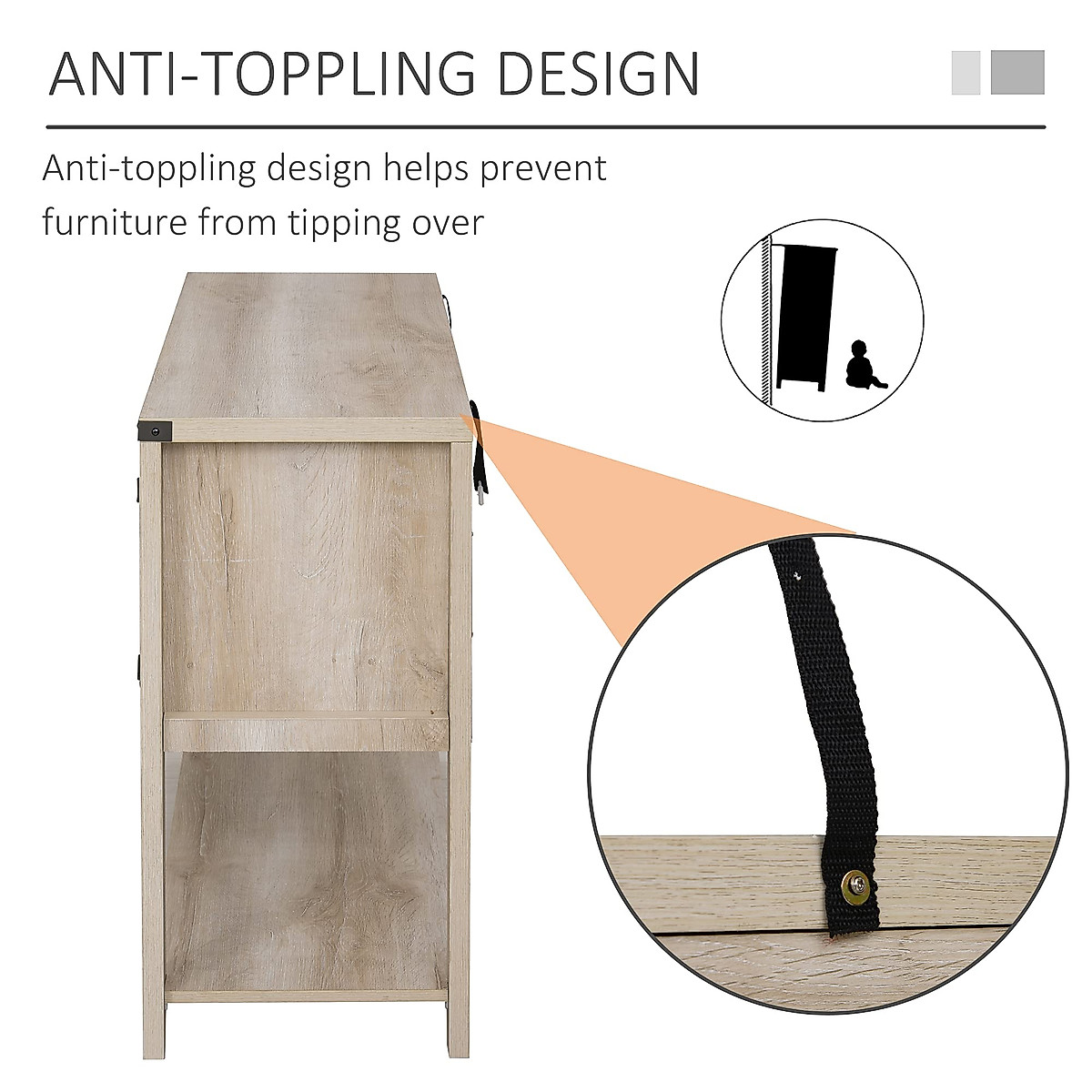 HOMCOM Farmhouse Double Door Coffee Bar Cabinet, Sideboard Buffet Cabinet, Kitchen Cabinet with Bottom Shelf for Entryway, Living Room, Oak