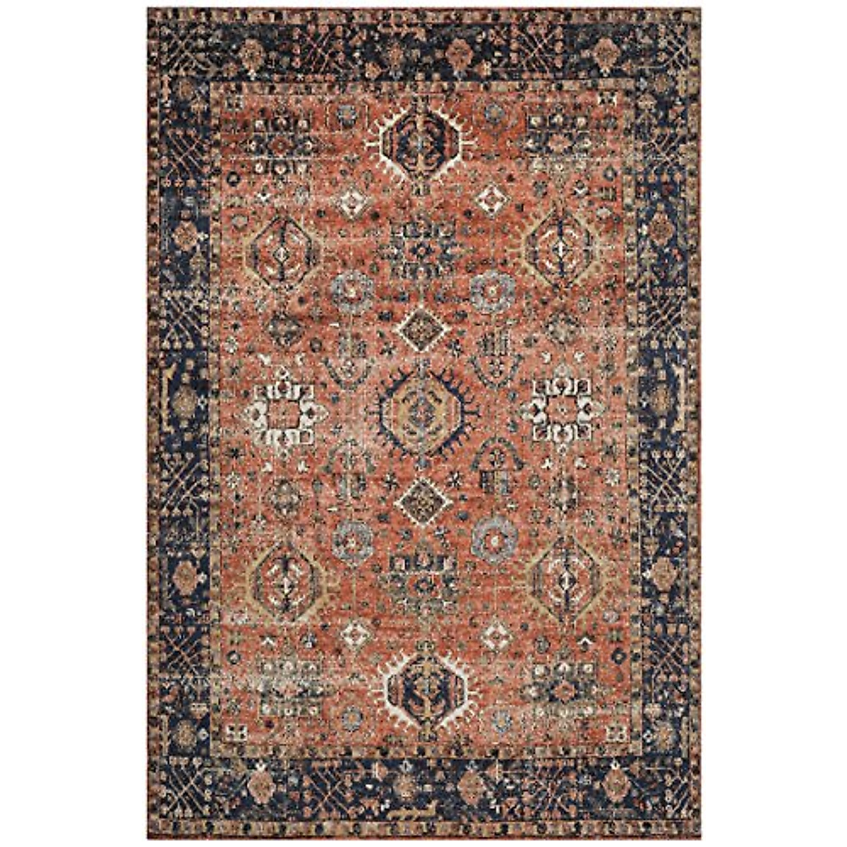SAFAVIEH Classic Vintage Collection Area Rug - 6' x 9', Rust & Navy, Oriental Distressed Cotton Design, Easy Care, Ideal for High Traffic Areas in Living Room, Bedroom (CLV305P)