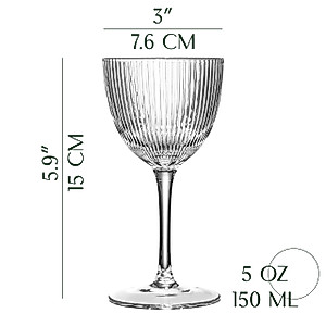 Vintage Art Deco Nick and Nora Coupe Glasses | Set of 4 | 5 oz Crystal Ribbed Cocktail Glassware for Drinking Classic Gin, Whiskey, Vodka Bar Drinks | Retro Long Stemmed Barware Goblets