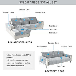 Deep Dream 1 Piece Couch Arm Covers, Backrest Covers, Sectional Couch Covers, Anti-Slip Armrest Covers for Dogs Cats Recliner Loveseat Sofa L Shaped, 28 x 28 Inch - Light Gray(1 Piece)