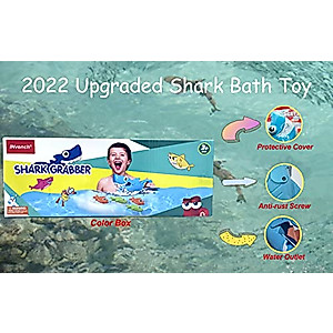 INvench Shark Grabber Baby Bath Toys - Blue Shark with Teeth Biting Action Include 4 Toy Fish - Bath Toys for Kids Ages 4-8 Boys Girls Toddlers Pool Toys