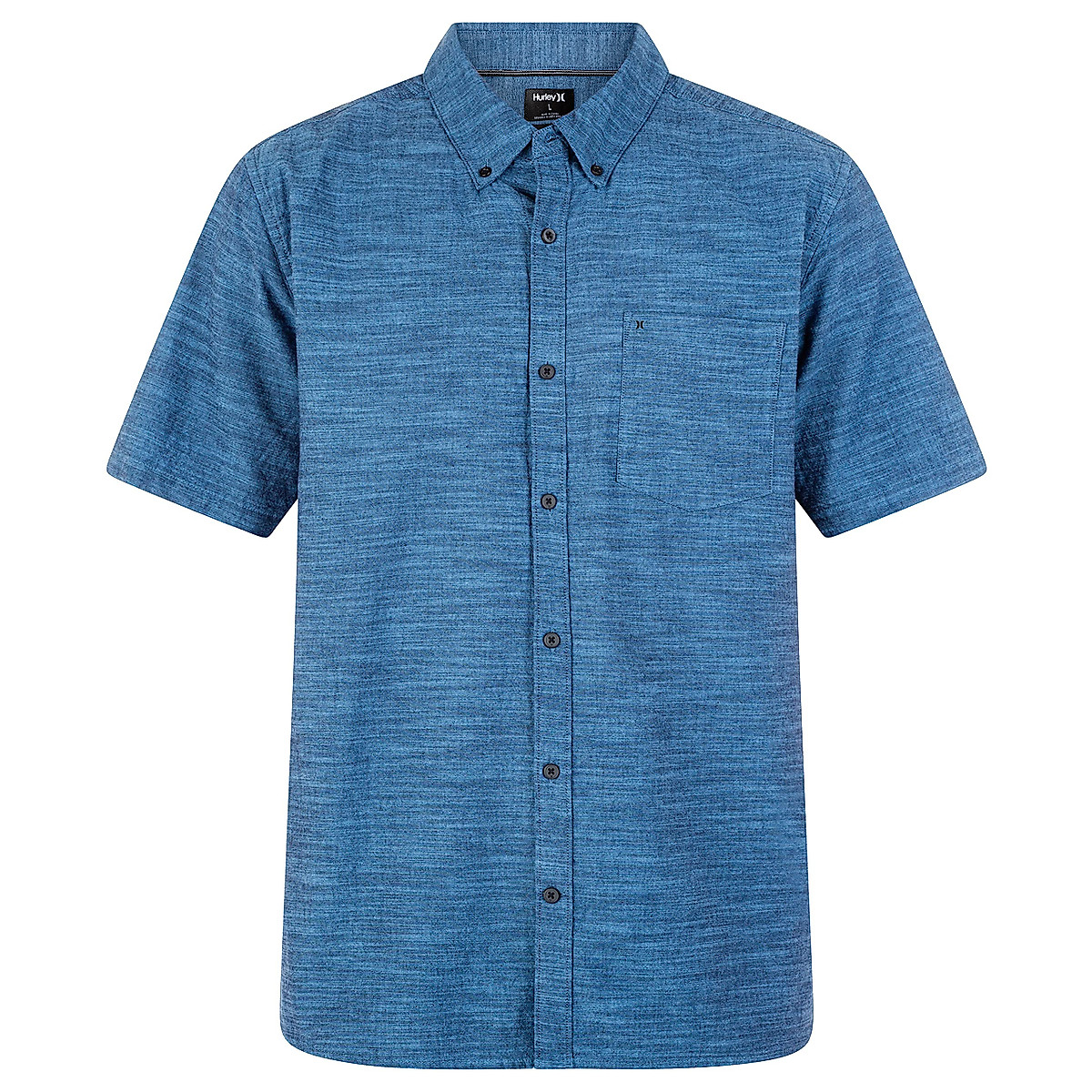 Hurley mens One and Only Textured Short Sleeve Up Button Down Shirt, Obsidian, X-Large US