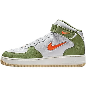 Nike mens Air Force 1 Mid Qs, White/Oil Green/Sail/Total Ora, 10