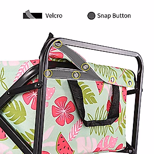 WHITSUNDAY Collapsible Folding Garden Outdoor Park Utility Wagon Picnic Camping Cart with Bearing and Brake 8" All Terrain Wheels with Rear Storage (Summer)