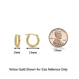 14k Gold Hand Engraved Diamond-cut Round Hoop Earrings (White Gold)…