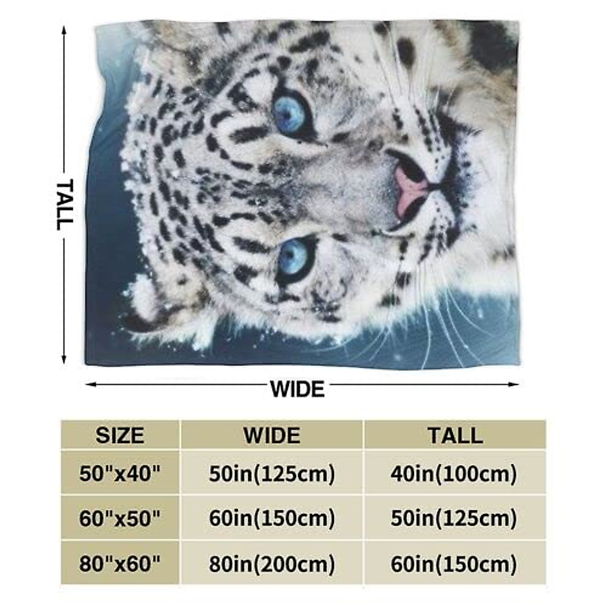 XTGOO Blue Eyed Snow Leopard Ultra-Soft Fleece Blanket Flannel Velvet Plush Throw Blanket,60x50in