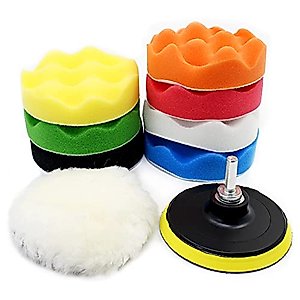 OCR 10Pcs 4 inch Car Polishing Pad Kit, Sponge and Wool Polishing Pad Set with M10 Drill Adapter, Car Buffer Polisher Kit Drill Buffing Kit for Car Polishing,Waxing,Sealing Glaze