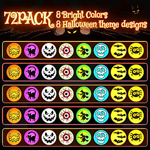 72 Glow in The Dark Halloween Bouncy Balls, 8 Halloween Designs - Eyeball Toy for Kids, Halloween Party Favor Supplies, School Classroom Game Rewards, Trick or Treating Goodie - With Pouch Bag