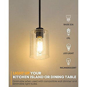 Beionxii Glass Pendant Light | Farmhouse Mini Pendant Lighting for Kitchen Island Dining Room Over The Sink, Oil Rubbed Bronze with Bubble Glass - DMD9002-1H/2PK