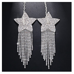 Rhinestone Body Chain Jewelry Crystal Tassel Chain Necklace Luxury Rhinestone Stars Tassel Nipple Stickers Breast Cover Stickers Chest Body Jewelry for Women(Tassel)
