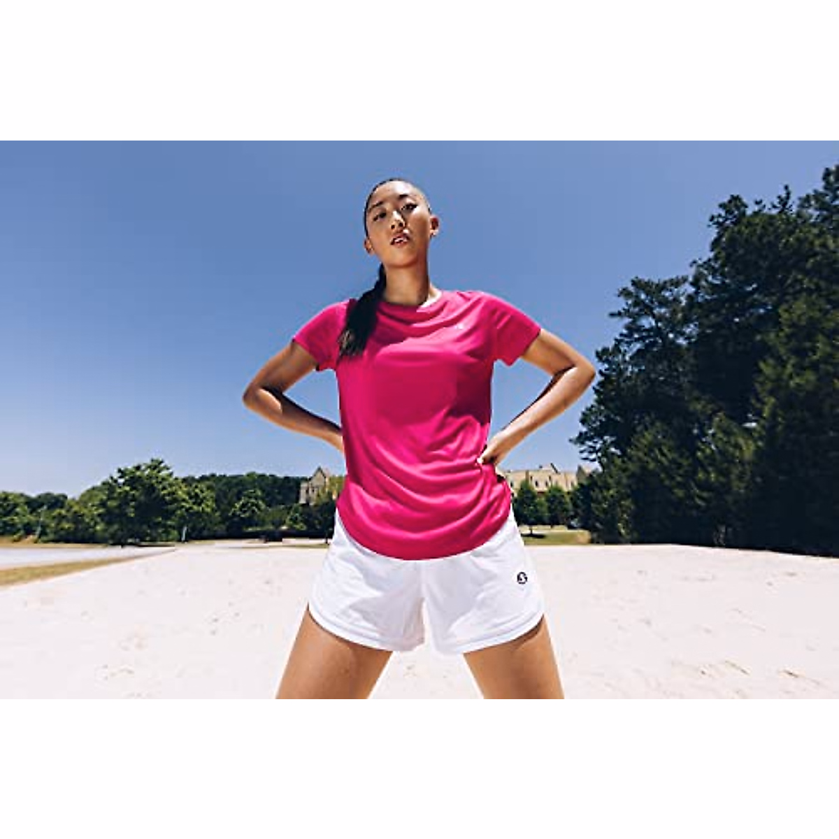 Champion, Classic Sport, Moisture-Wicking T-Shirt, Athletic Top for Women, Rockin Teal Reflective C Logo, Large