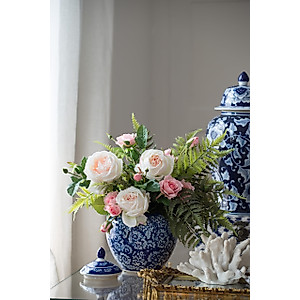 A&B Home 10'' Decorative Antique Porcelain Jar with Lid Flower Pot Planter Blue and White Vase Floral Print Centerpiece Home Decor Indoor Outdoor