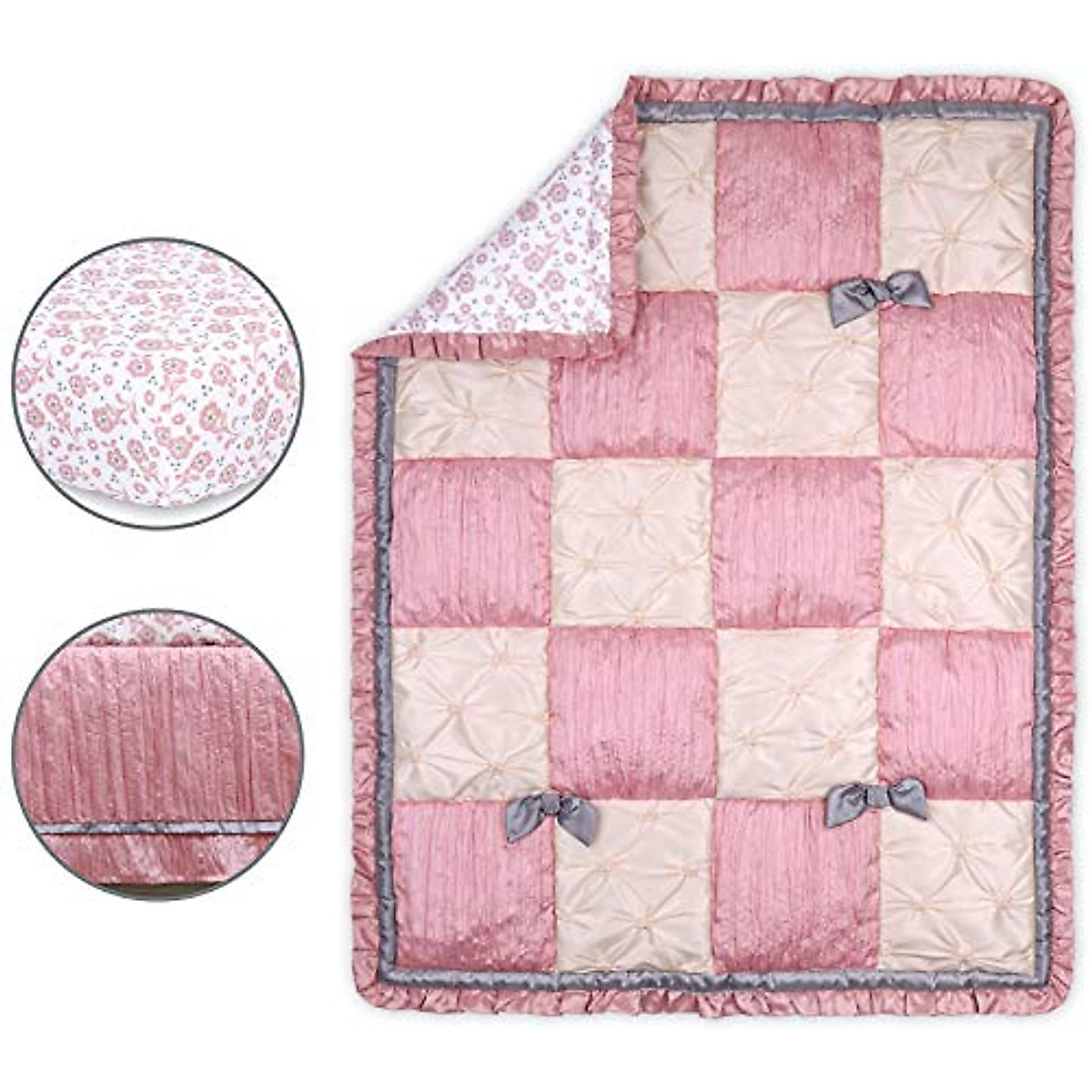 The Peanutshell Bella Crib Bedding Set for Baby Girls - 3 Piece Nursery Set - Crib Quilt, Fitted Crib Sheet, Dust Ruffle