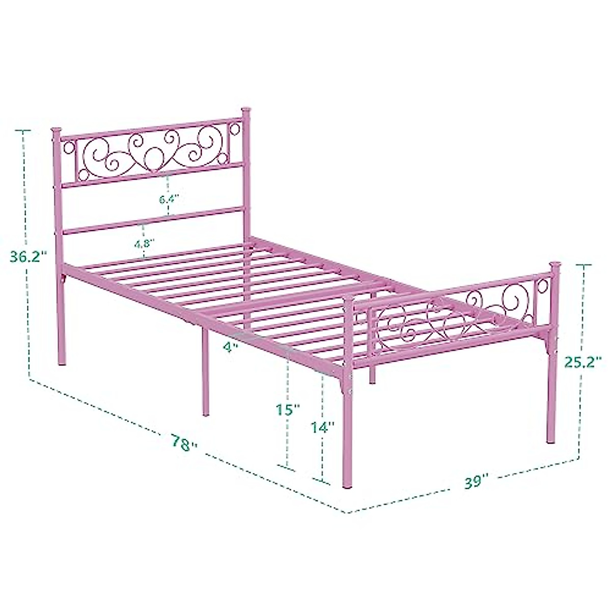 Elephance Twin Size Bed Frame with Headboard and Footboard, Metal Platform Bed Frame with 14 Inch Storage Space Mattress Foundation No Box Spring Needed for Girl Pink